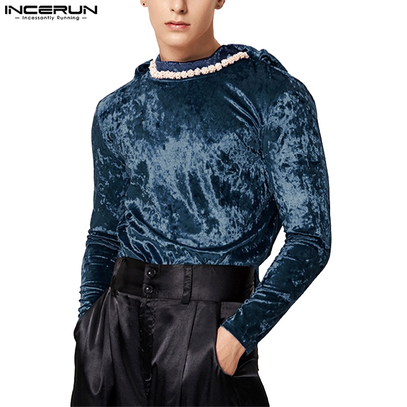 INCERUN Men's Butterfly Party Autumn Long Sleeved Velvet Backless T ...
