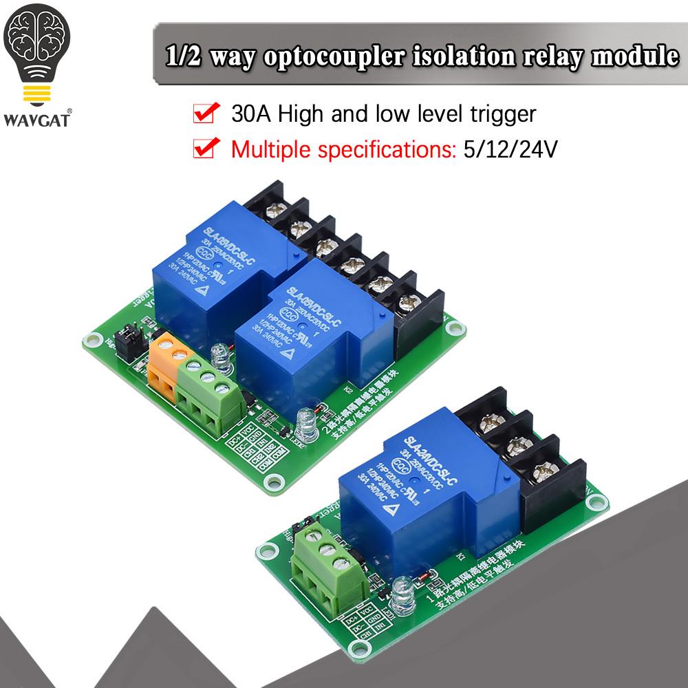 ONE TWO 1 2 channel relay module 30A with optocoupler isolation 5V 12V ...