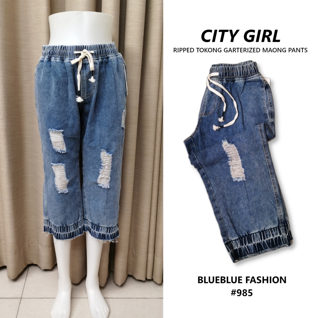 CITY GIRL Blueberry Ripped Jeans for women Plus Size Tokong Maong ...