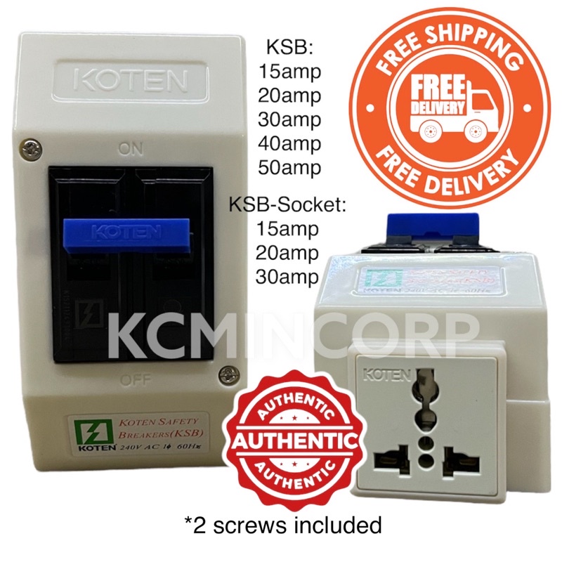 KSB Koten Breaker Safety Breaker with and without Socket/Outlet KSB 15, 20, 30AMP 2 pole ...