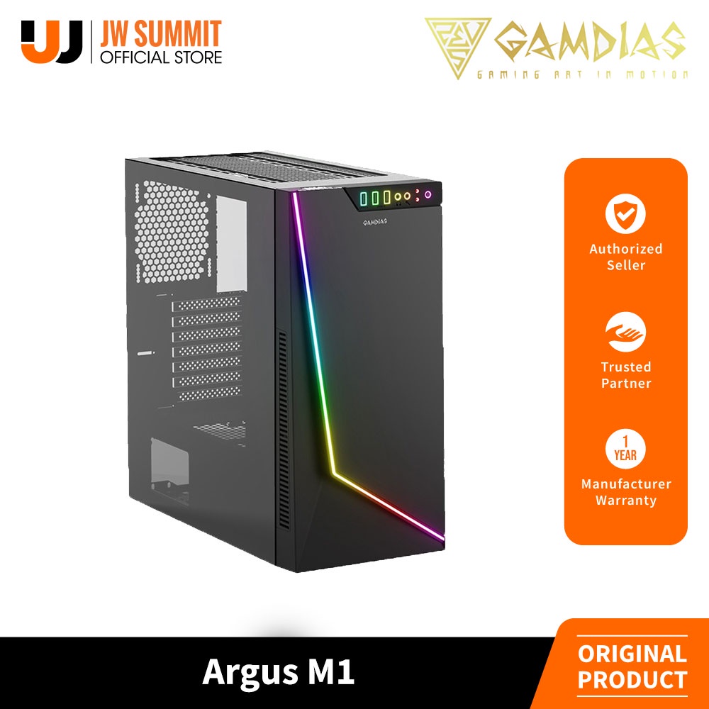 Gamdias Argus M1 RGB Mid-Tower PC Case, 3 Built-in 120mm Trio Rings ...