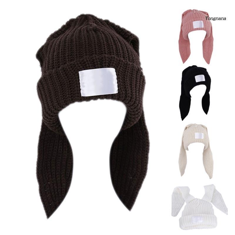 【CH*】 Rabbit Knit Hat Skullies Beanie Long Ear Hat Crochet Knitted Hat ...