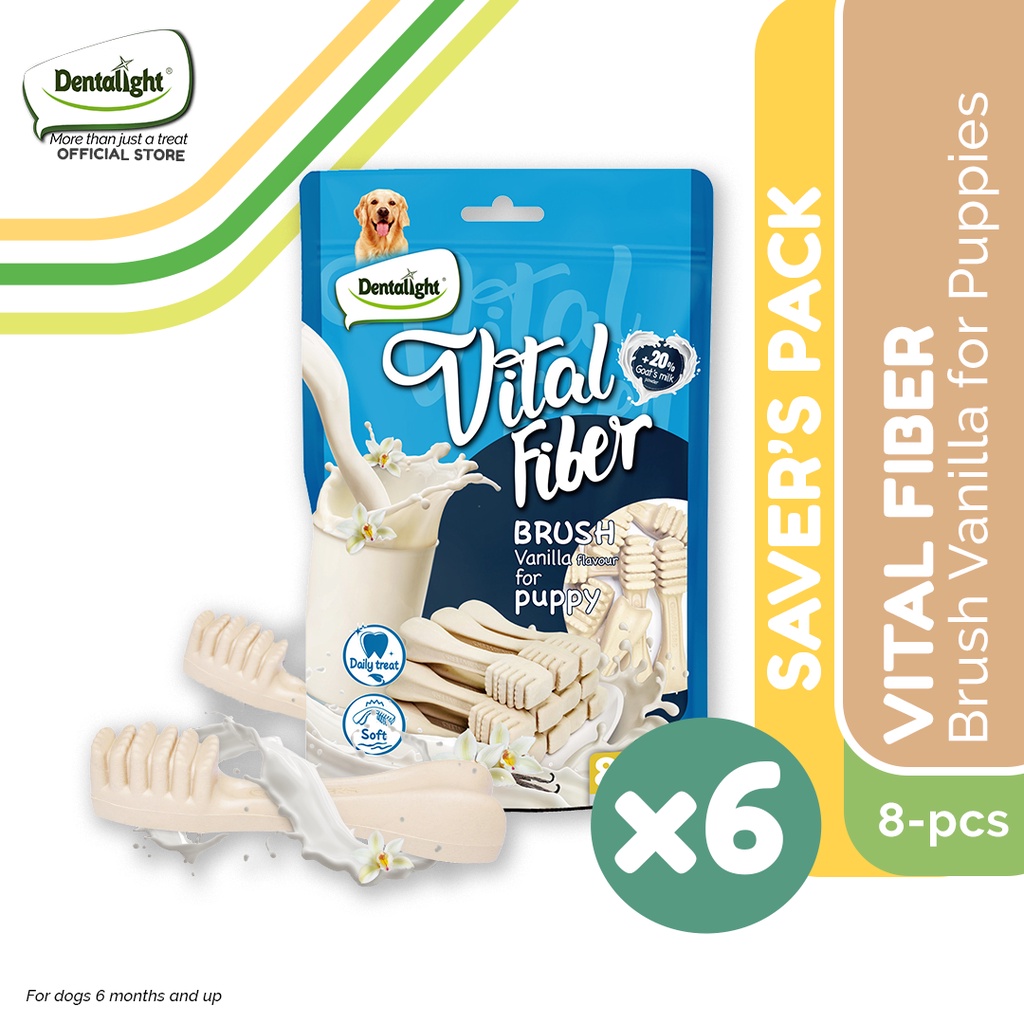 Vital Fiber SAVER'S PACK x6 Goat's Milk Brush Dental Sticks for Puppies Vanilla 80g 3-inch 12pcs ...