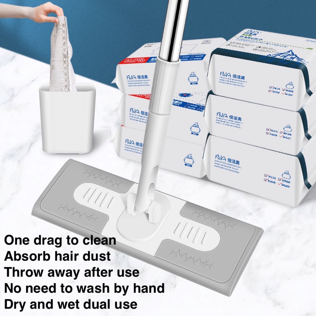 Electrostatic Dust Removal Paper Flat Mop Hand Free Washing Wet Dry ...