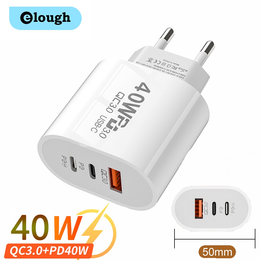 Elough 40W USB C Charger Fast Charging Charger 3Ports Type C Mobile ...