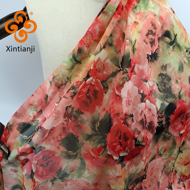 Chiffon printed fabric rose flower soft chiffon clothing fabric for ...