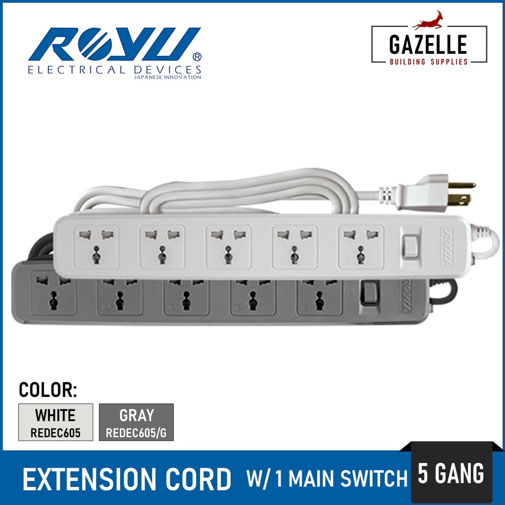 Royu Extension Cord w/ Individual Switches 2 Meter Cord 4 5 6 Gang ...