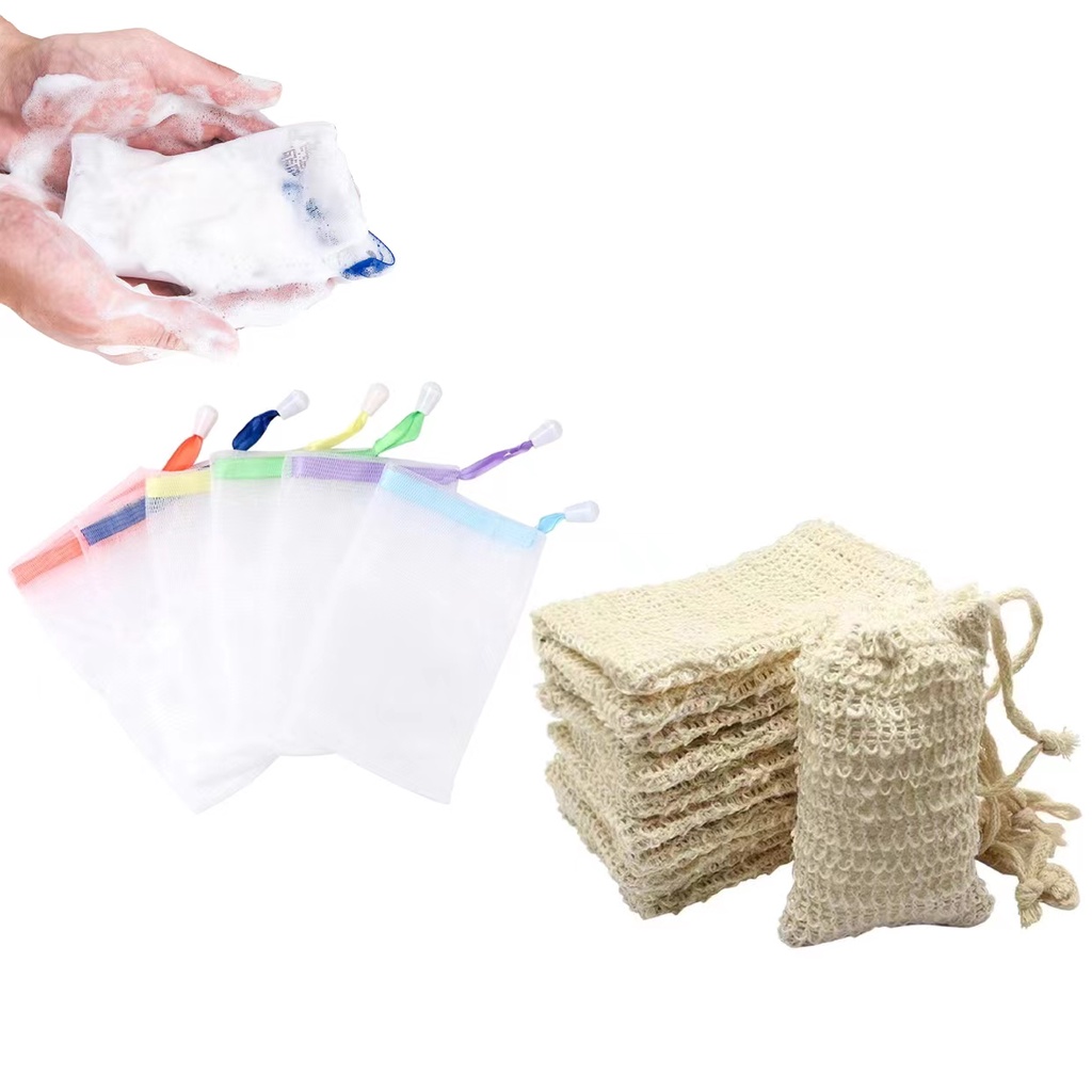 Nylon / Natural Sisal Soap Bubble Bag Soap Saver Net Pouch | Shopee ...