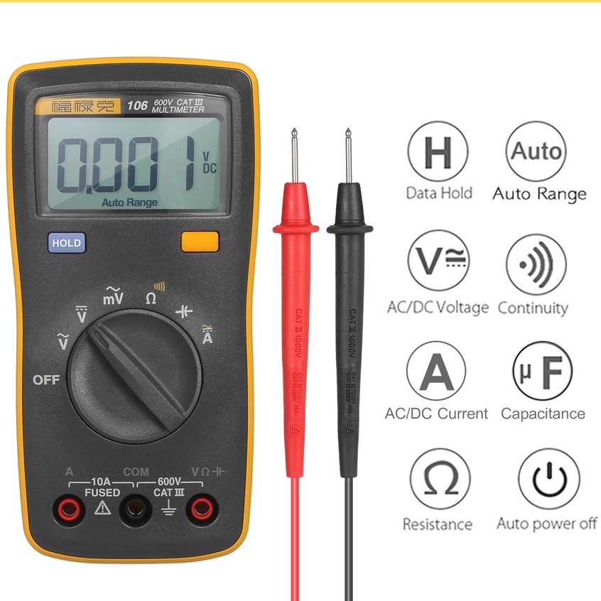 FLUKE 106 Digital Multimeter Mini Palm sized Multimeter 6000 Counts ...