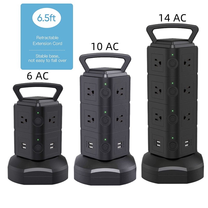 TESSAN Tower Power Extension Socket Multi Plug with USB，Vertical Power ...