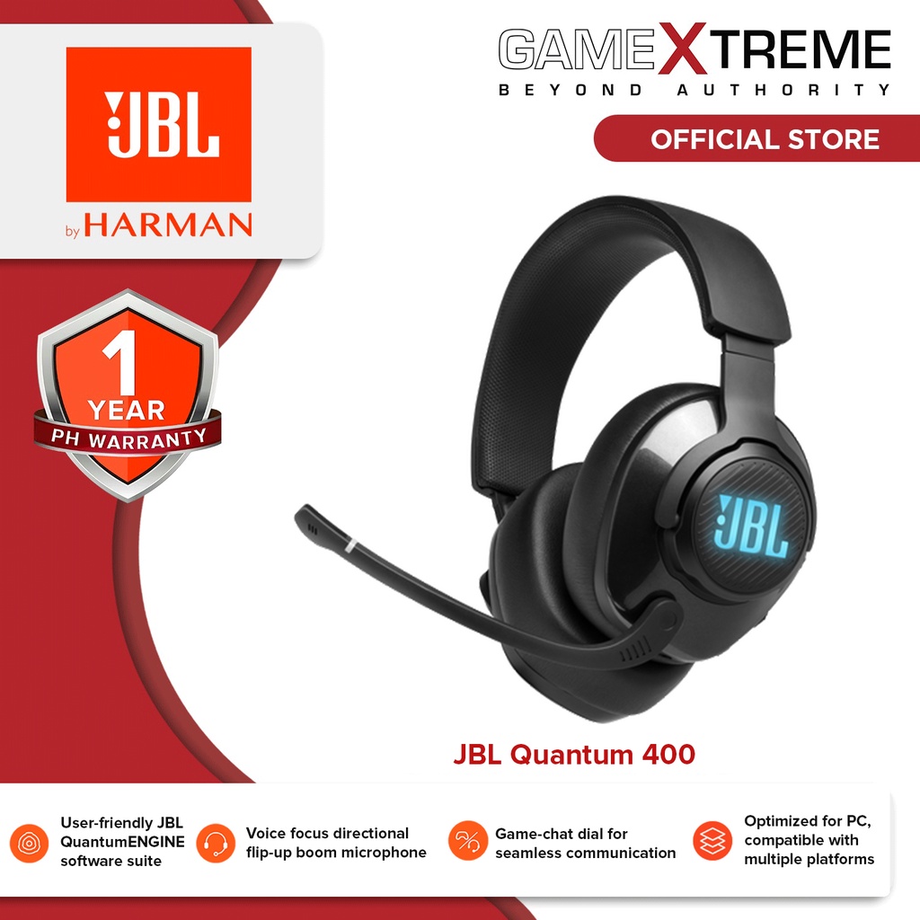 JBL Quantum 400 USB over-ear PC gaming headset with game-chat dial ...