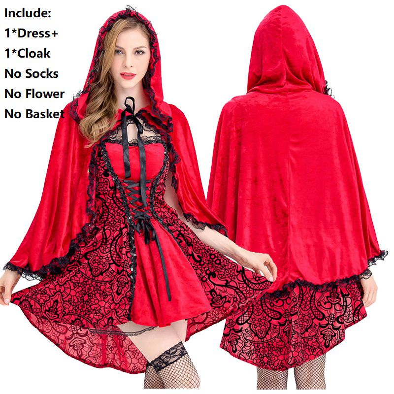 Women Girls Gothic Little Red Riding Hood Cape Fancy Dress Halloween ...