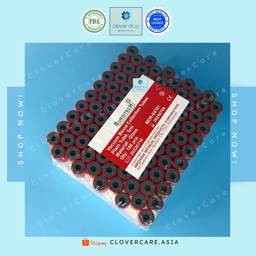 SURGITECH Vacuum Blood Collection Red Top Plain Glass Tube | Shopee ...