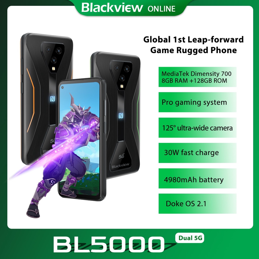 Blackview BL5000 Rugged Gaming Phone Dual 5G IP68 Smartphone 30W Fast Charge 8GB+128GB 4980mAh ...