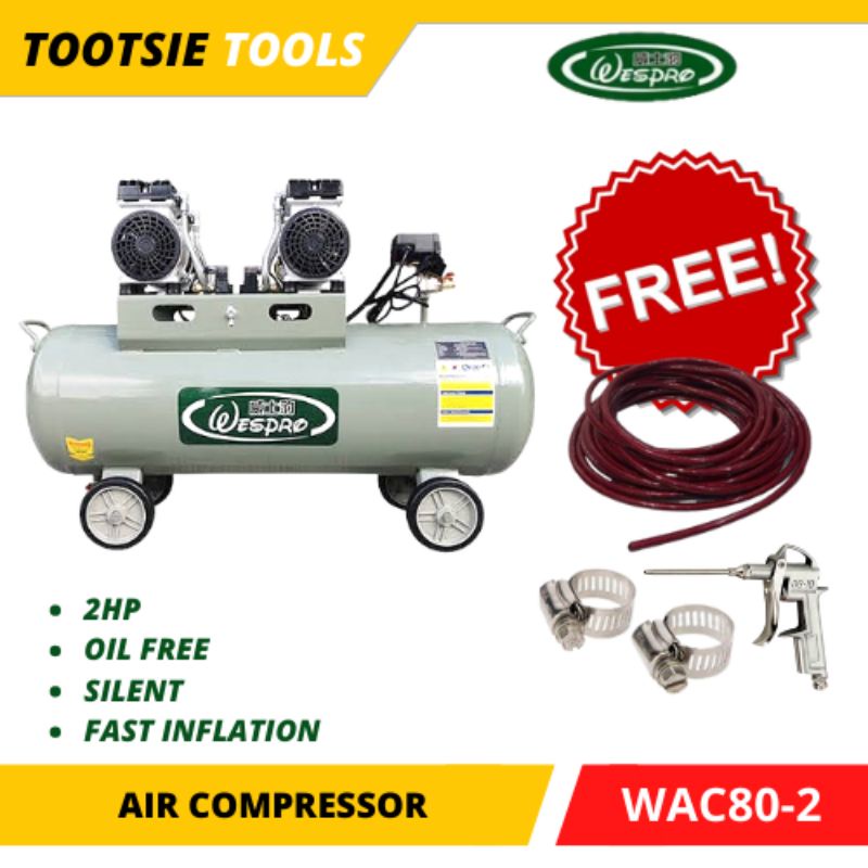 WESPRO Air Compressor 2HP W/ FREE (Air Hose, Air Duster, Hose Clamp 1/2 ...