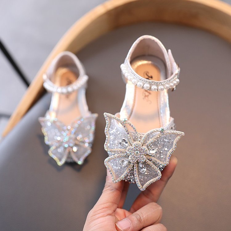 Girls Cute Shoes Butterfly Flats Bling Blilng Diamond Bowknot Soft Kids ...