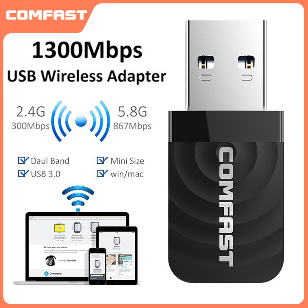 Comfast CF-812AC 1300Mbps WIFI Dongle for PC Dual Band USB WiFi Adapter 5.8G Wifi Transmit ...