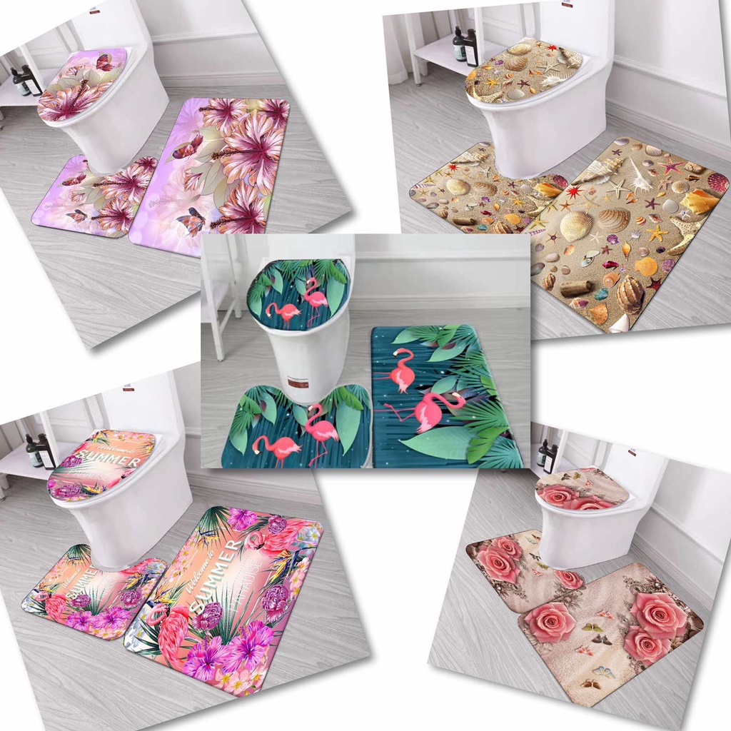 3 in 1 Anti-Slip Toilet Seat Cover Toilet Mat Bathroom Bath Mat Carpet ...