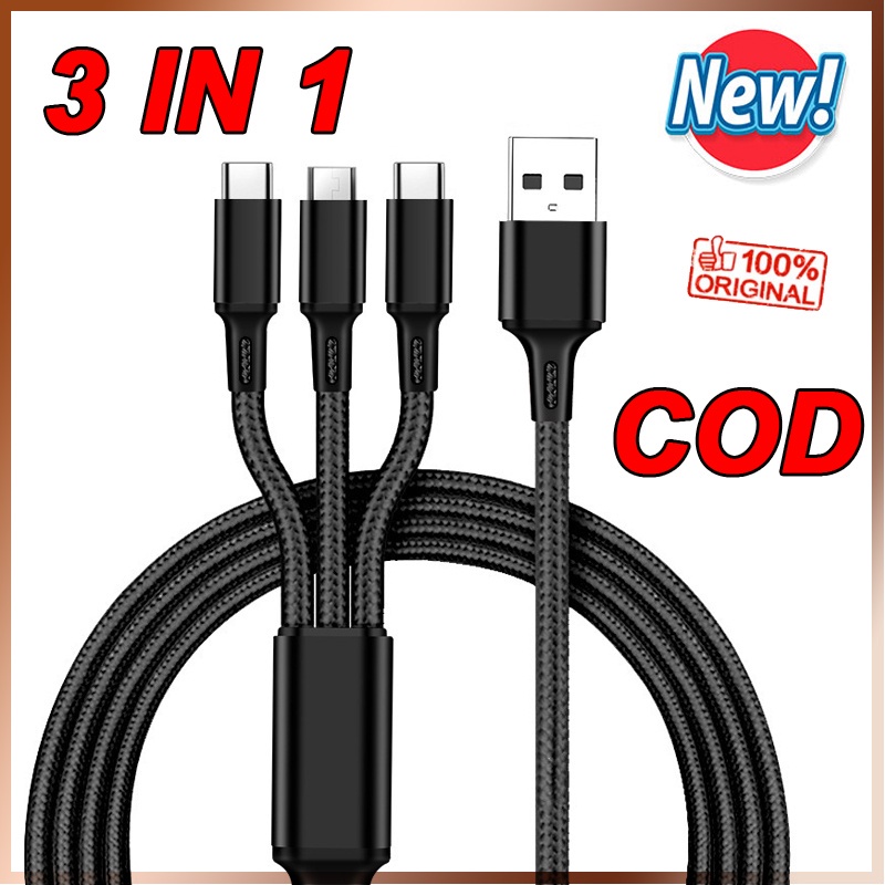 3 in1Nylon braided one-to-three data cable multi-head 3A fast charge ...