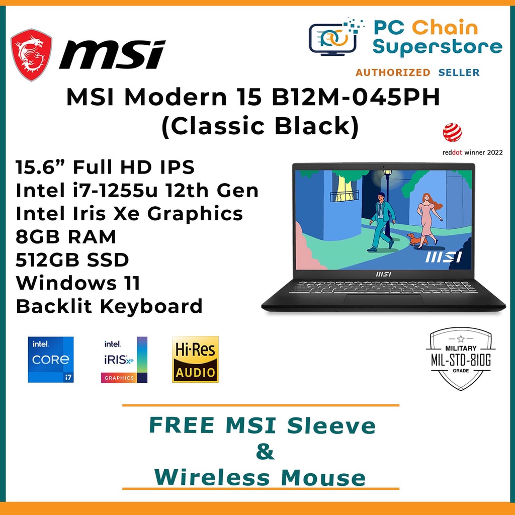 MSI Modern 15 B12M-045PH Premium Ultrabook Laptop - 15.6" FHD IPS | i7 ...