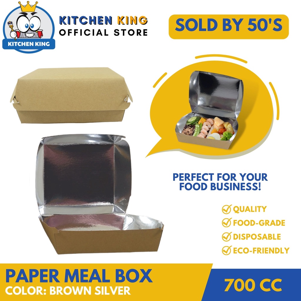 700cc Lunch Box Paper Clamshell Large Takeout box 50pcs Brown Coated ...
