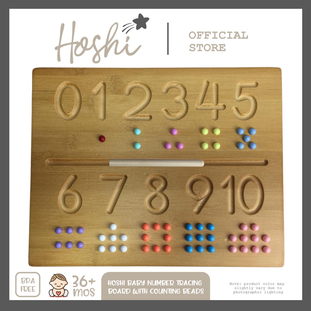Hoshi Baby Wooden Number Tracing Board with Counting Beads Montessori ...