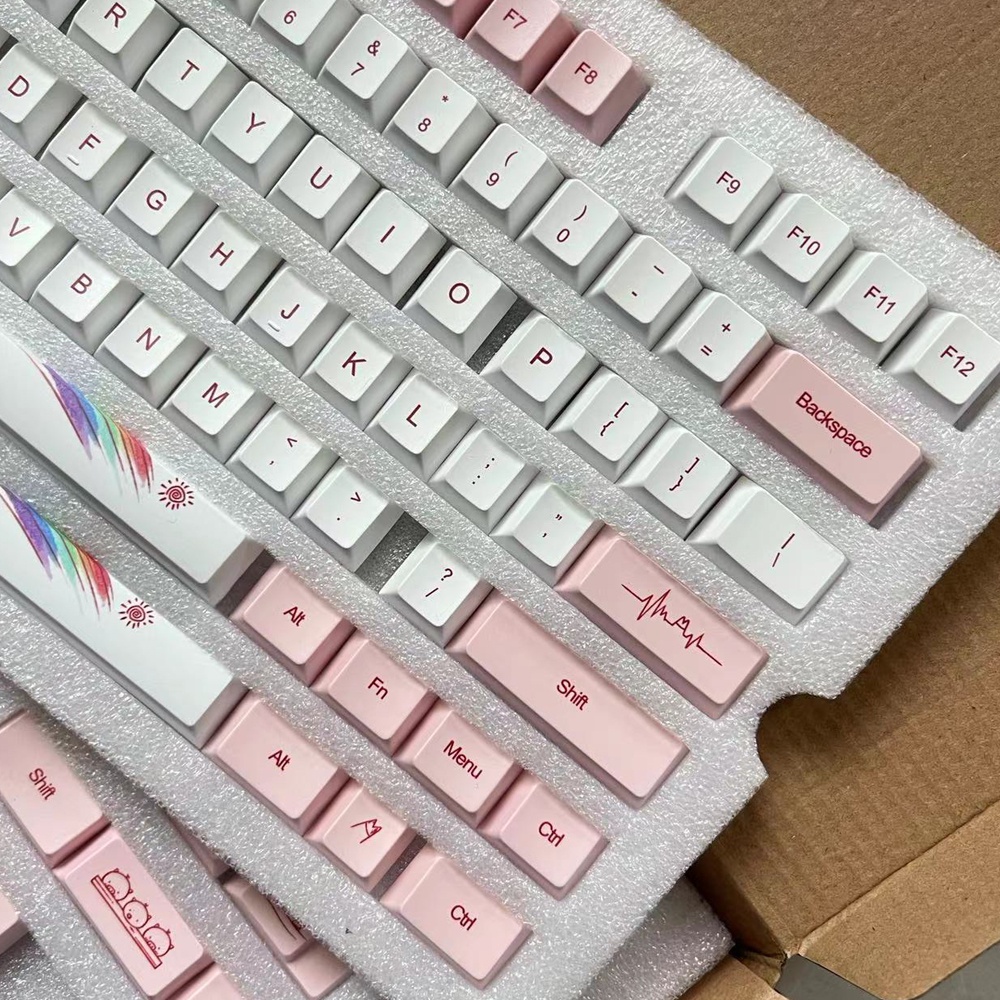 140 Keys Lucky Pig Keycaps Cherry Profile Pink White English Keycap PBT ...