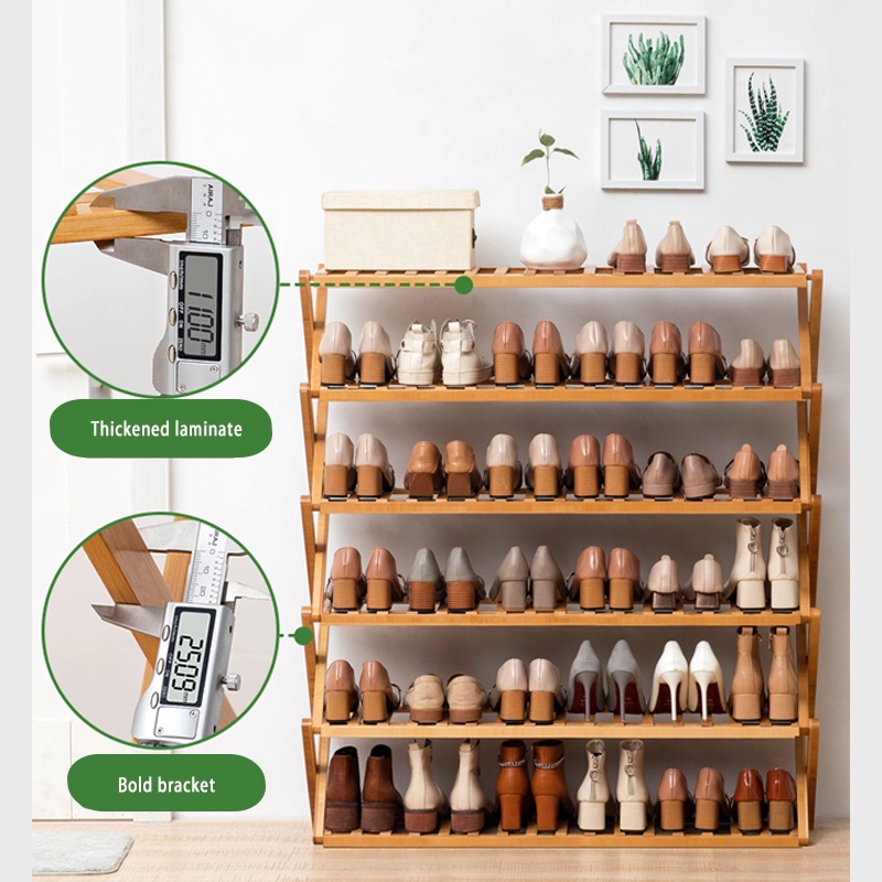 Shoe Rack 6 Layer Solid Wood Organizer Wooden Storage Shelves Stand ...