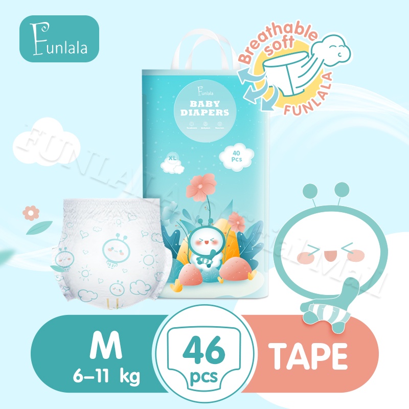 FUNLALA Baby Dry Taped Diaper Medium 46 x 1 Pack (46 diapers) | Shopee ...