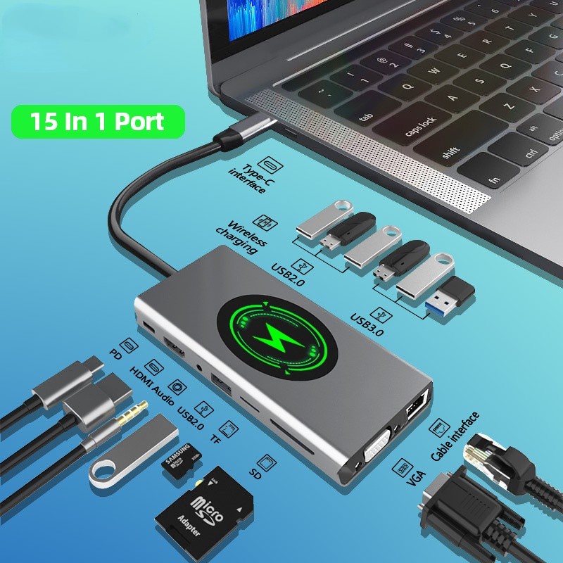 15 IN 1 Docking Station USB Type C HUB To HDMI-Compatible Adapter OTG ...