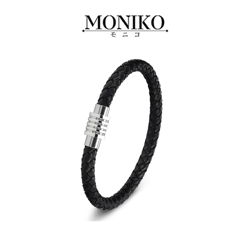 MONIKO Original Design Men's Black Recycled Leather Bracelet Genuine ...