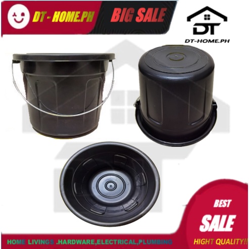 CEMENT PAIL TIMBA 2.5 gallon black plastic bucket with steel handle ...