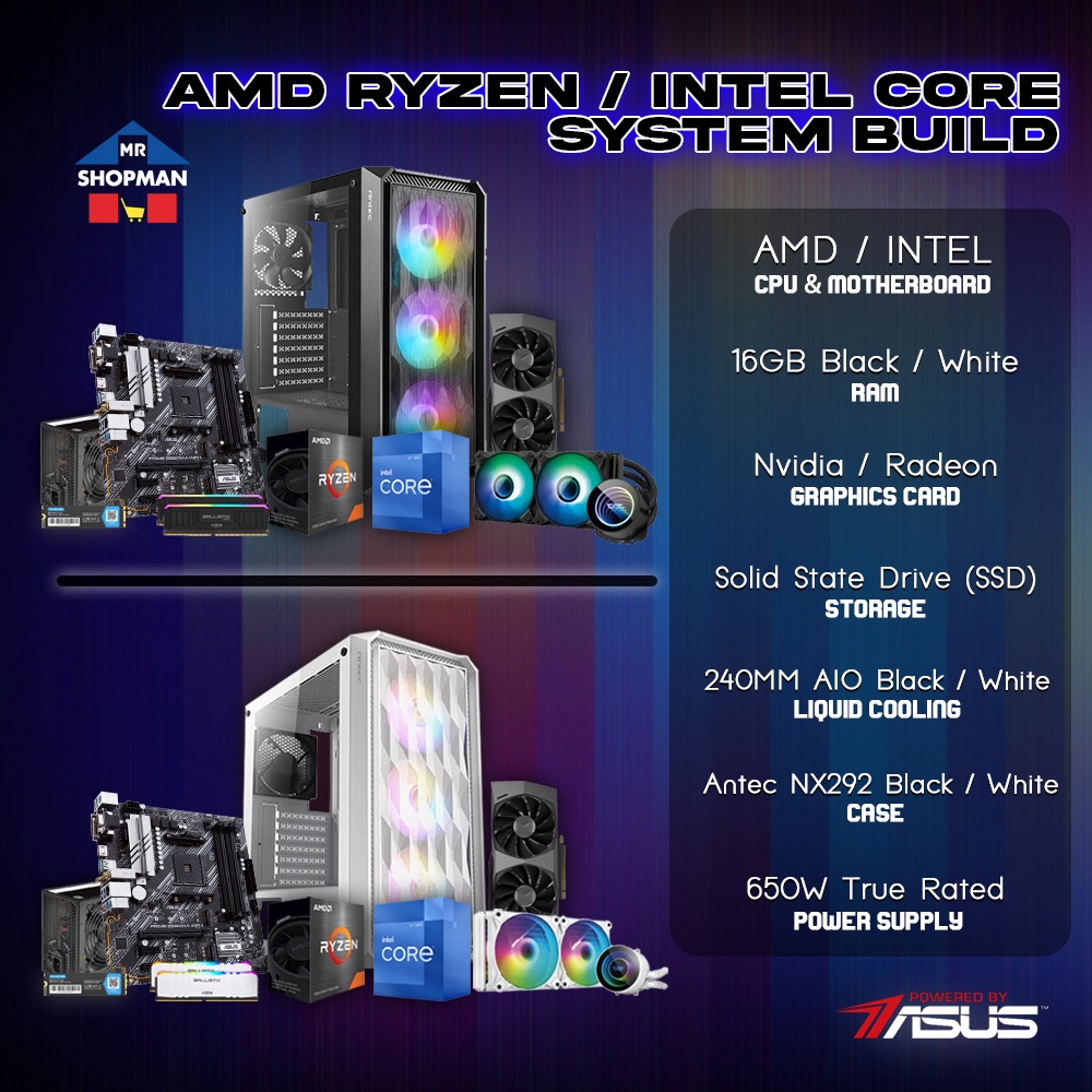 AMD Ryzen 5 5600 / Intel Core i5 12400F Black / White System Build Desktop PC Computer Set ...
