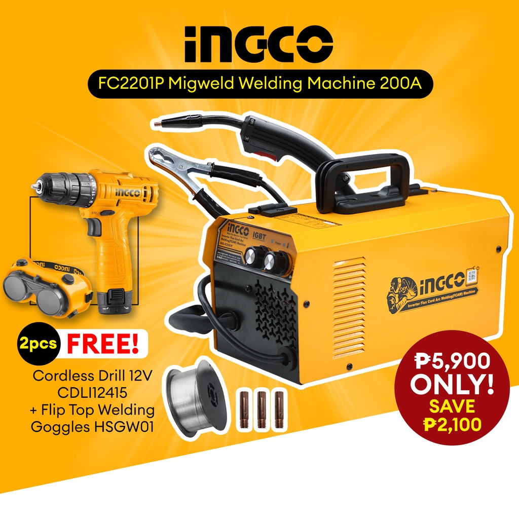 Ingco Portable Inverter Flux Cord Arc Migweld Welding Machine (FCAW) FC2201P [FP] | Shopee ...