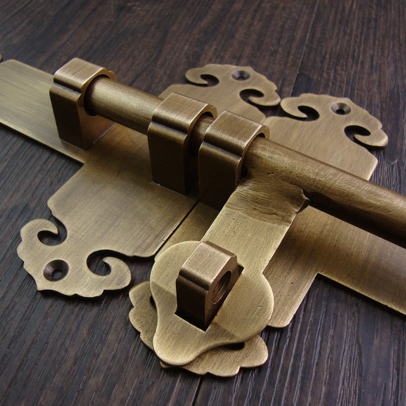Chinese Antique Pure Copper Wooden Door Latch Old-fashioned Door Lock ...