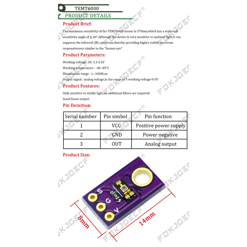 TEMT6000 Light Sensor Professional TEMT6000 Light Sensor Module For Arduino | Shopee Philippines