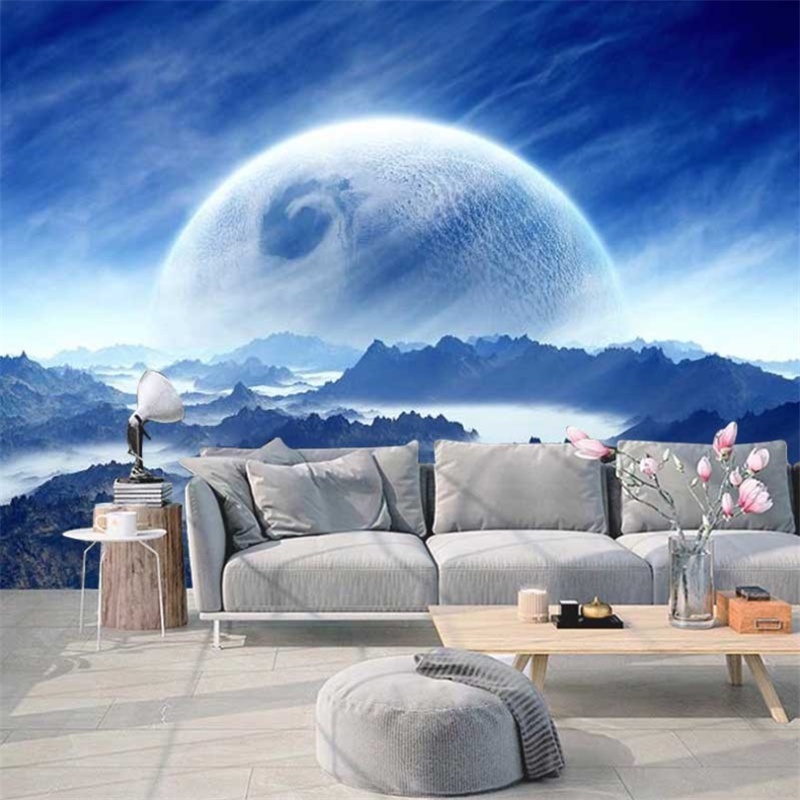 Custom Space Universe Planet Wallpaper Mural Living Room Sofa TV ...