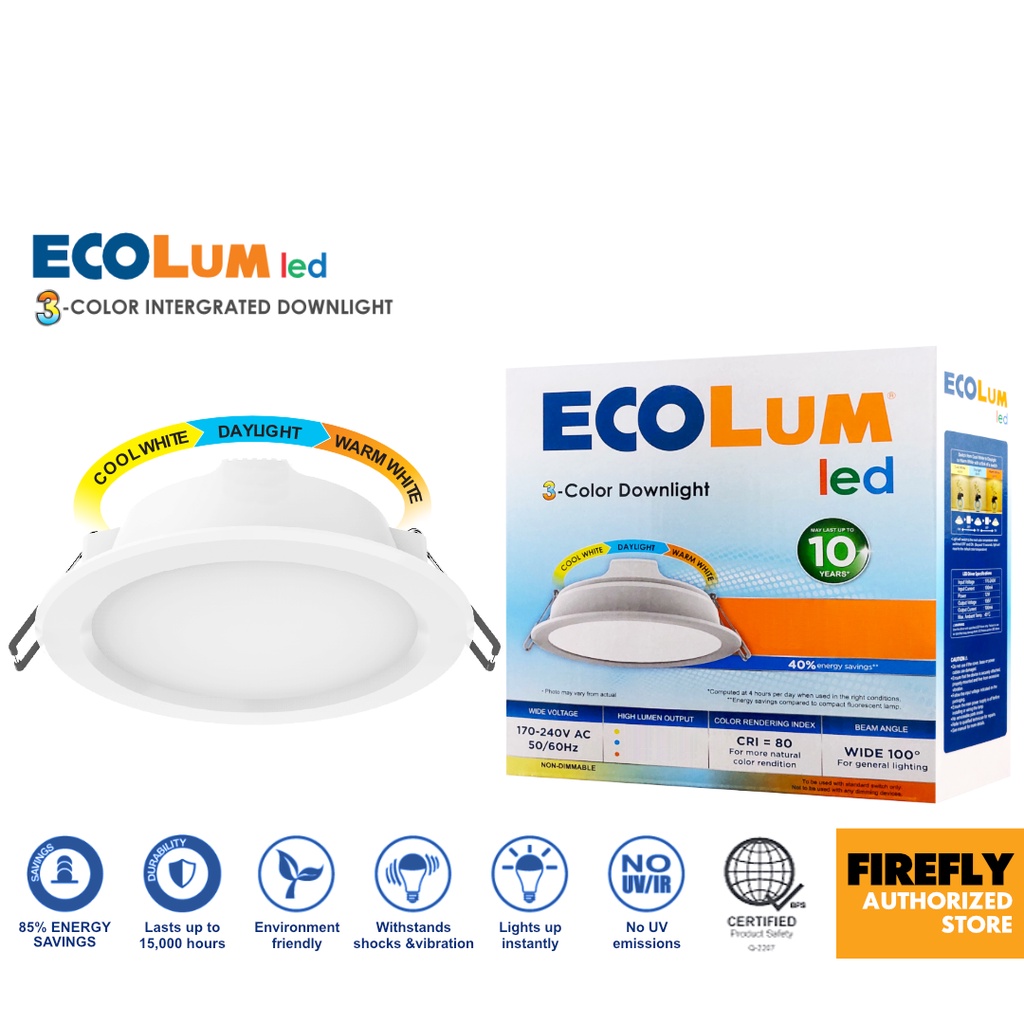 Ecolum Tri-Color Integrated LED Downlight | Shopee Philippines