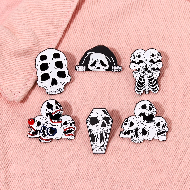 Skull Enamel Pins Black Skeleton Head Brooch Badges Clothes Lapel Pin ...