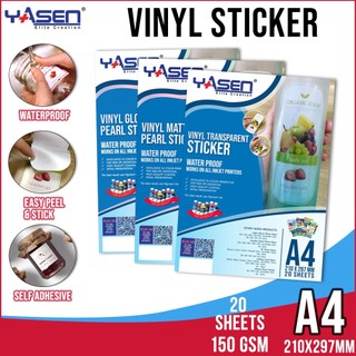 Yasen Vinyl Sticker A4 Size Waterproof Glossy Matte Transparent Inkjet ...