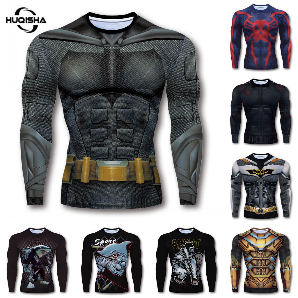 Fitness Compression Shirt Men Bodybuilding Long Sleeve Workout 3D ...
