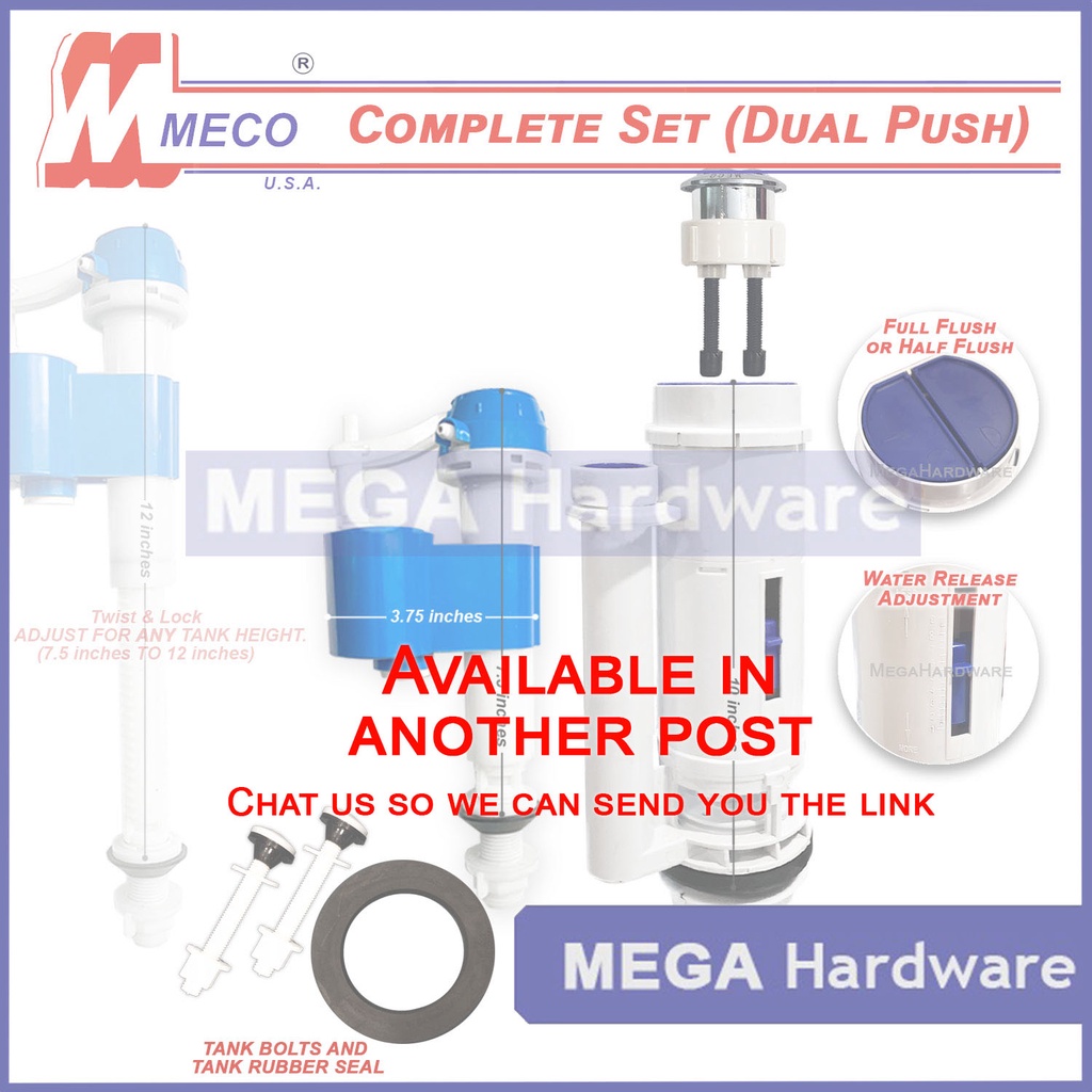 MECO Toilet Flush Tank Accessories(Rubber Flapper, Push Button, Tank ...