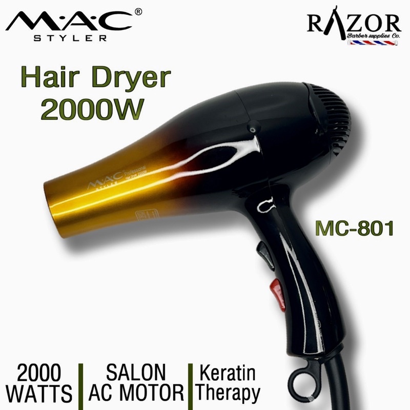 Mac Styler MC-801 Professional Hair Dryer 2000W Black Orange Hair ...
