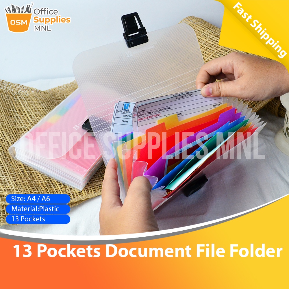 File Organizer (13 Pockets) Document Expandable Portable Receipt A4/A6 ...
