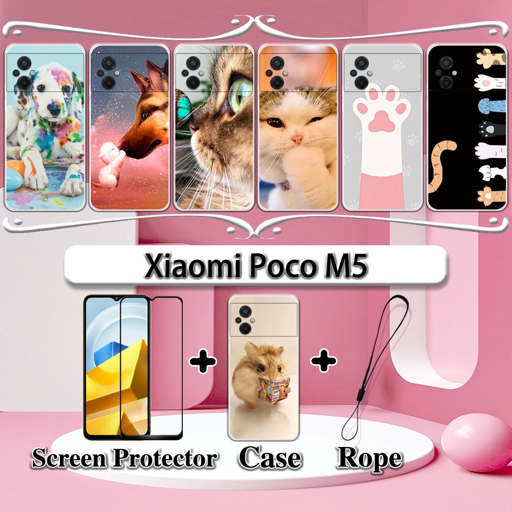 2 IN 1 Xiaomi Poco M5 Case with Tempered Glass Curved Ceramic Screen ...