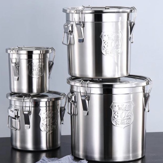 Thickened 304 stainless steel rice bucket with buckle seal barrel ...