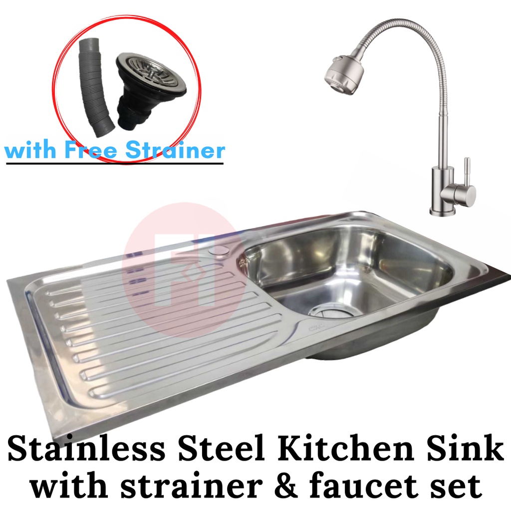 Stainless Steel Kitchen Sink with Strainer and Faucet Set (lababo ...