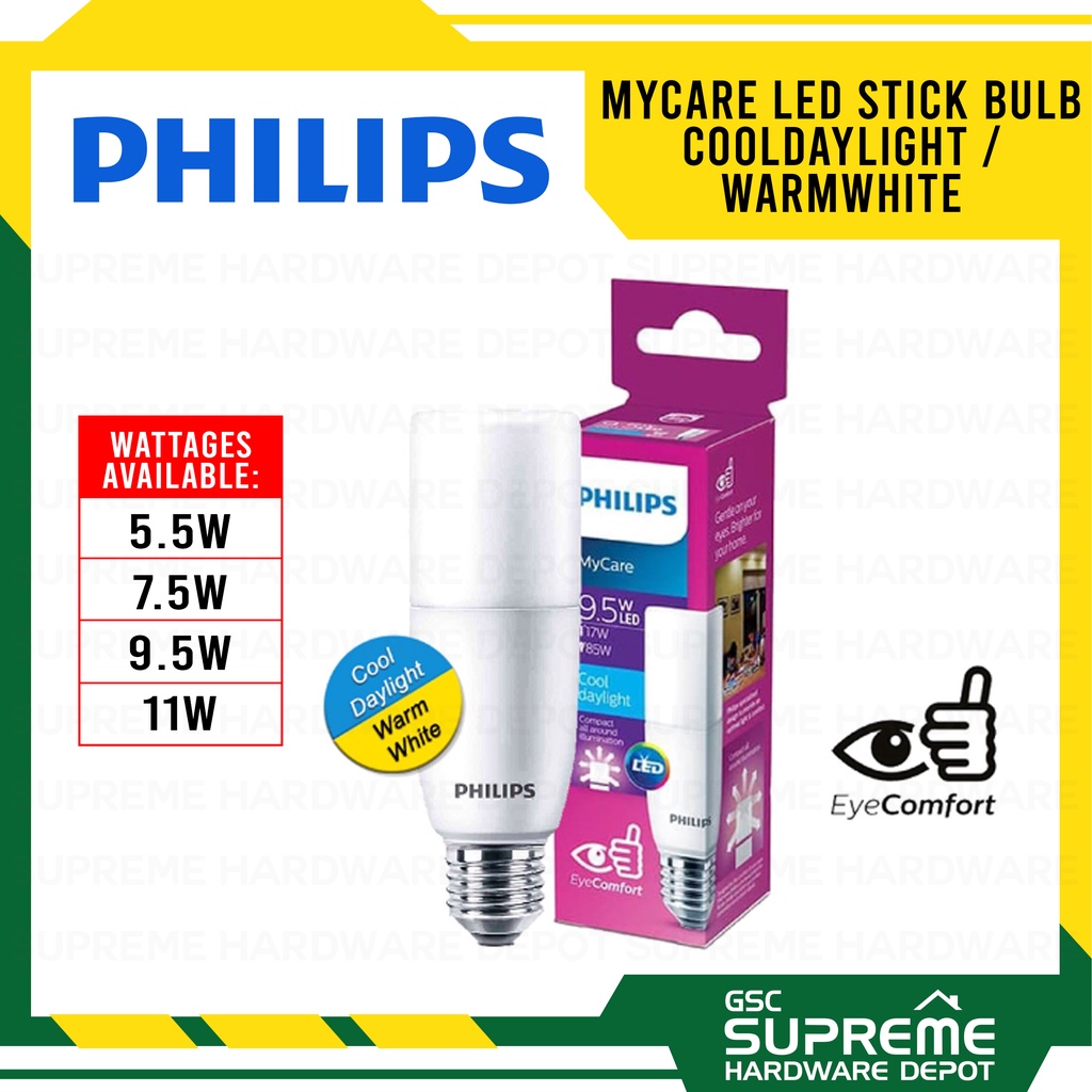 Philips MyCare LED Stick Bulb 5.5W, 7.5W, 9.5W, 11W Cool Daylight / Warm White | Shopee Philippines