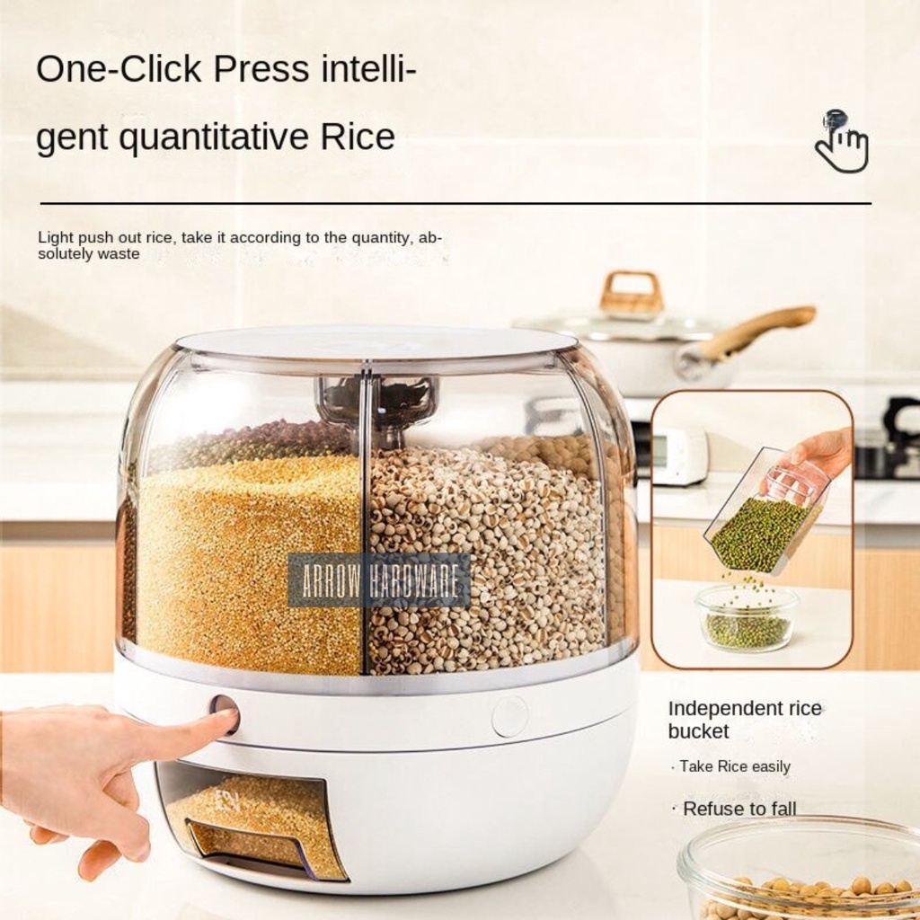 Ultimate Rotating Rice Bucket Household Compartment Grain Flour Storage ...