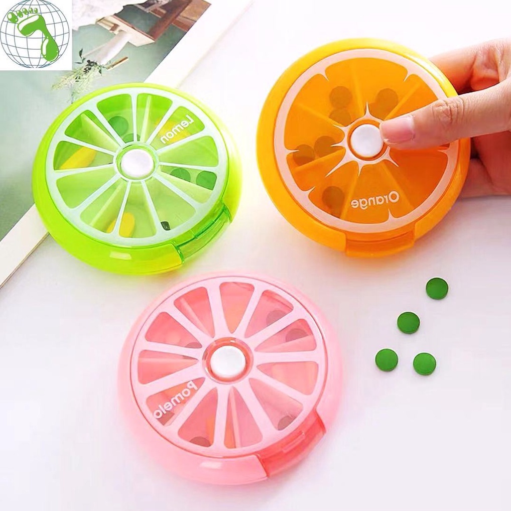 Orange Fruits Style 7 Grid Round Fruit Shape Weekly Medicine Pill Box ...